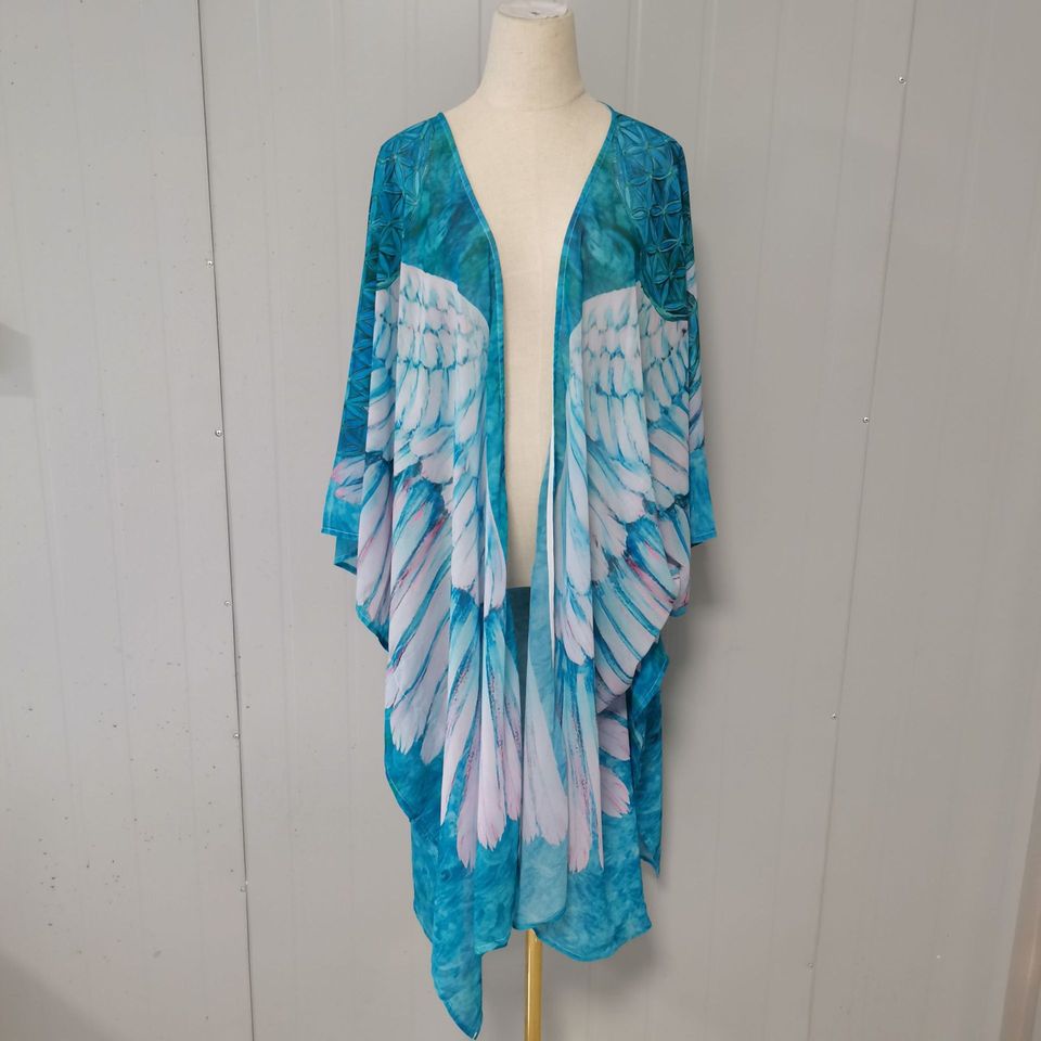 Vestido de playa con estampado de alas de ángel - Kimono